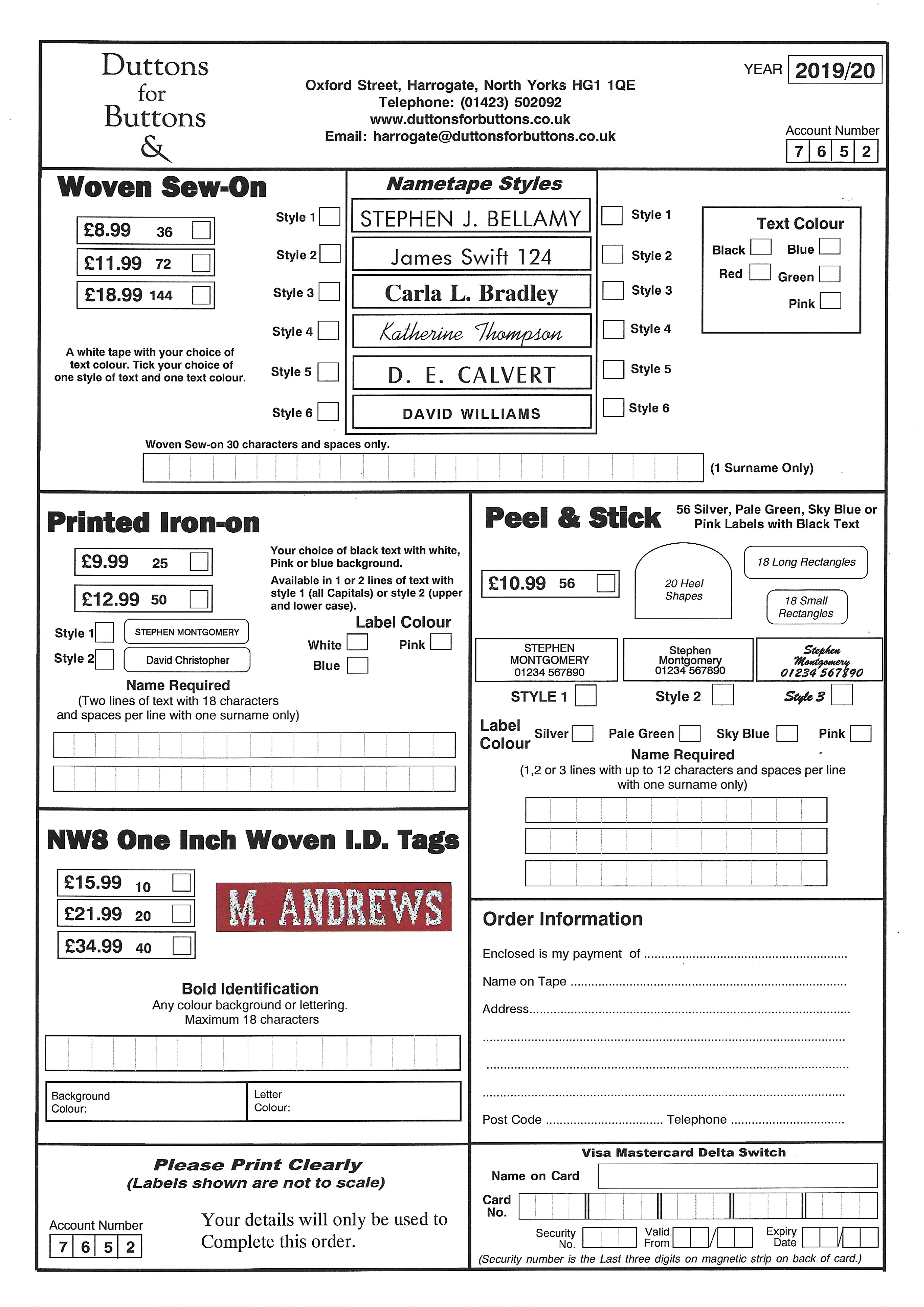 Name Tapes - Duttons for Buttons