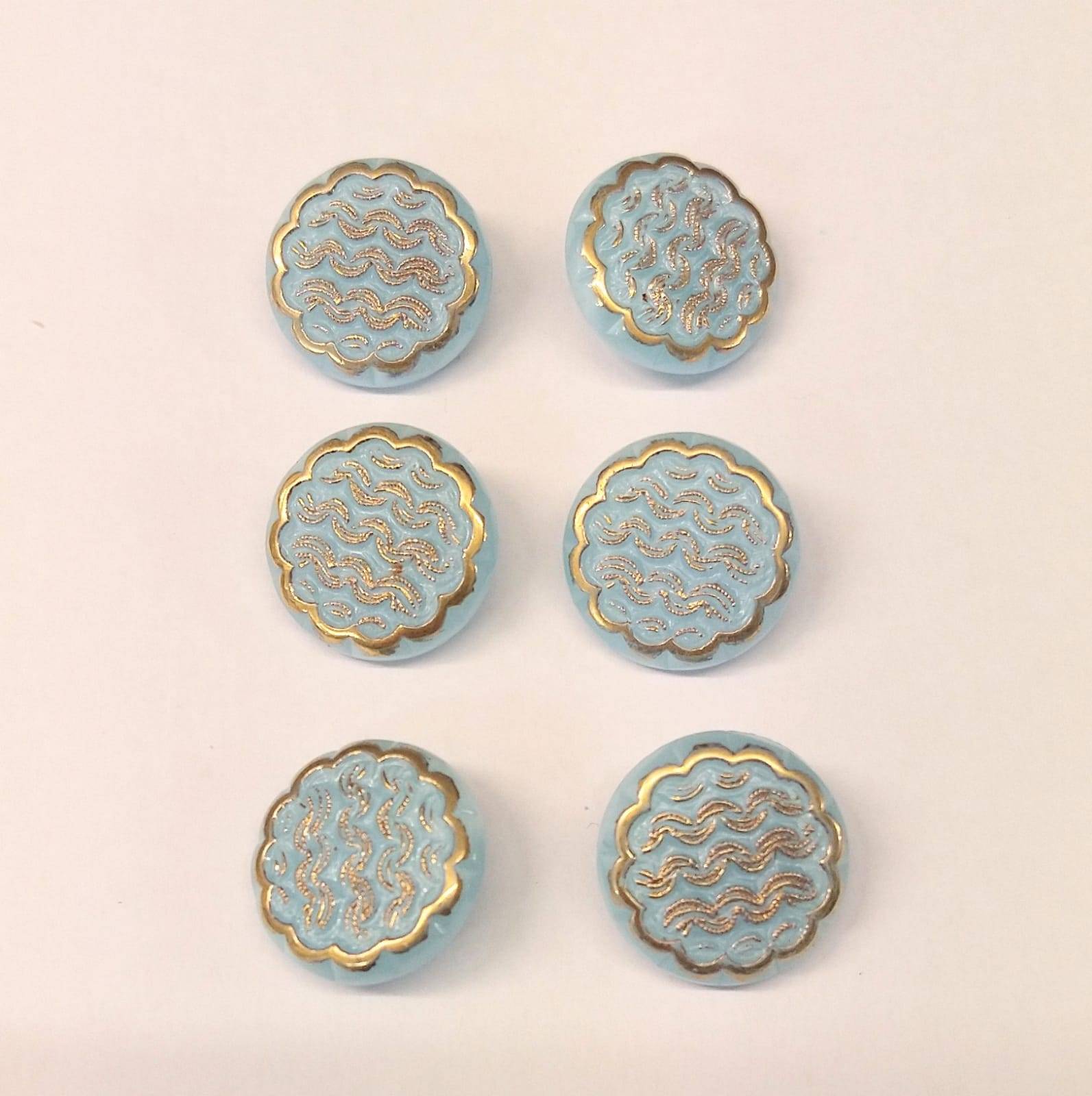 Vintage Glass Buttons - Wave - Various Colours with Gold Detail - 18mm ...