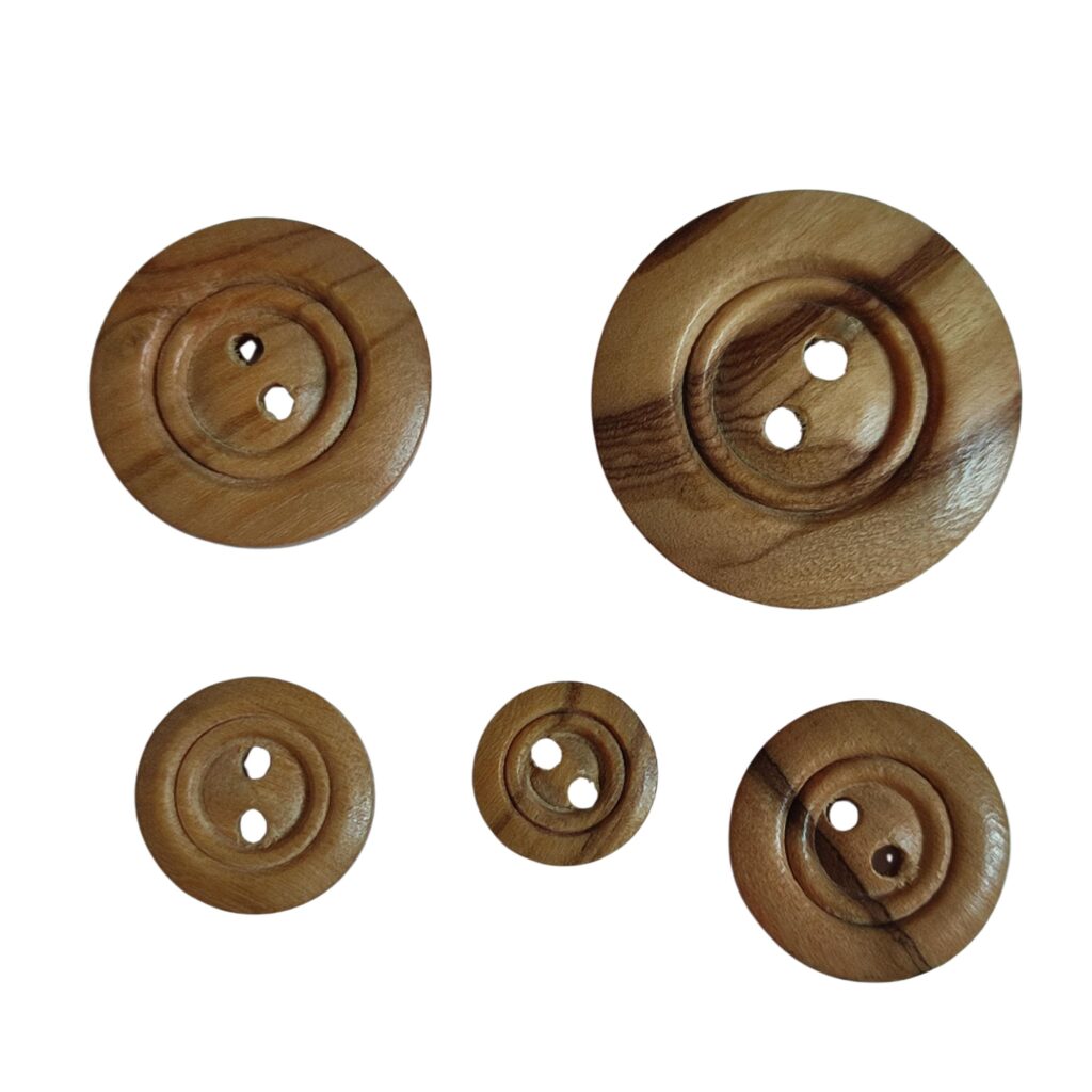 Olive Wood Ridged 2-Hole Buttons – Various Sizes - Duttons for Buttons